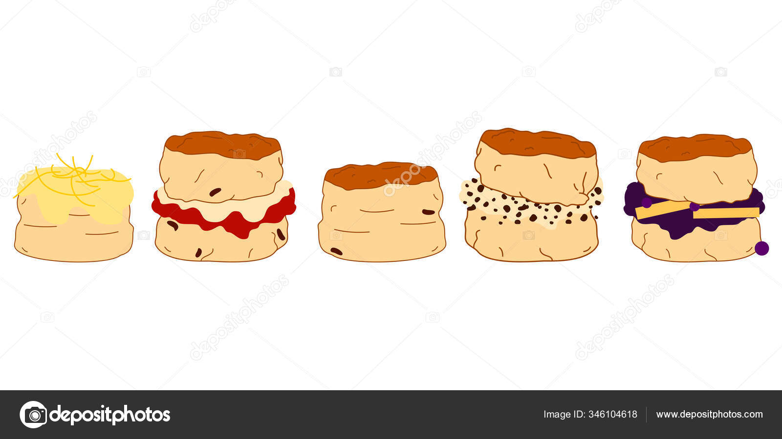 Set Cartoon Scones Biscuits Various Flavors Background Borders ...