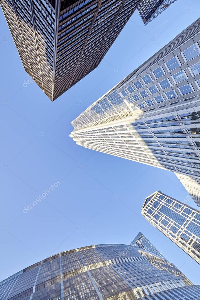 Skyscrapers in Chicago, looking up perspective, USA. — Stock Photo ...