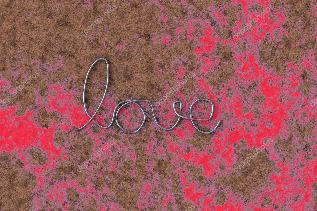 El viejo amor no se oxida. Alambre de níquel que forma el término "amor ...