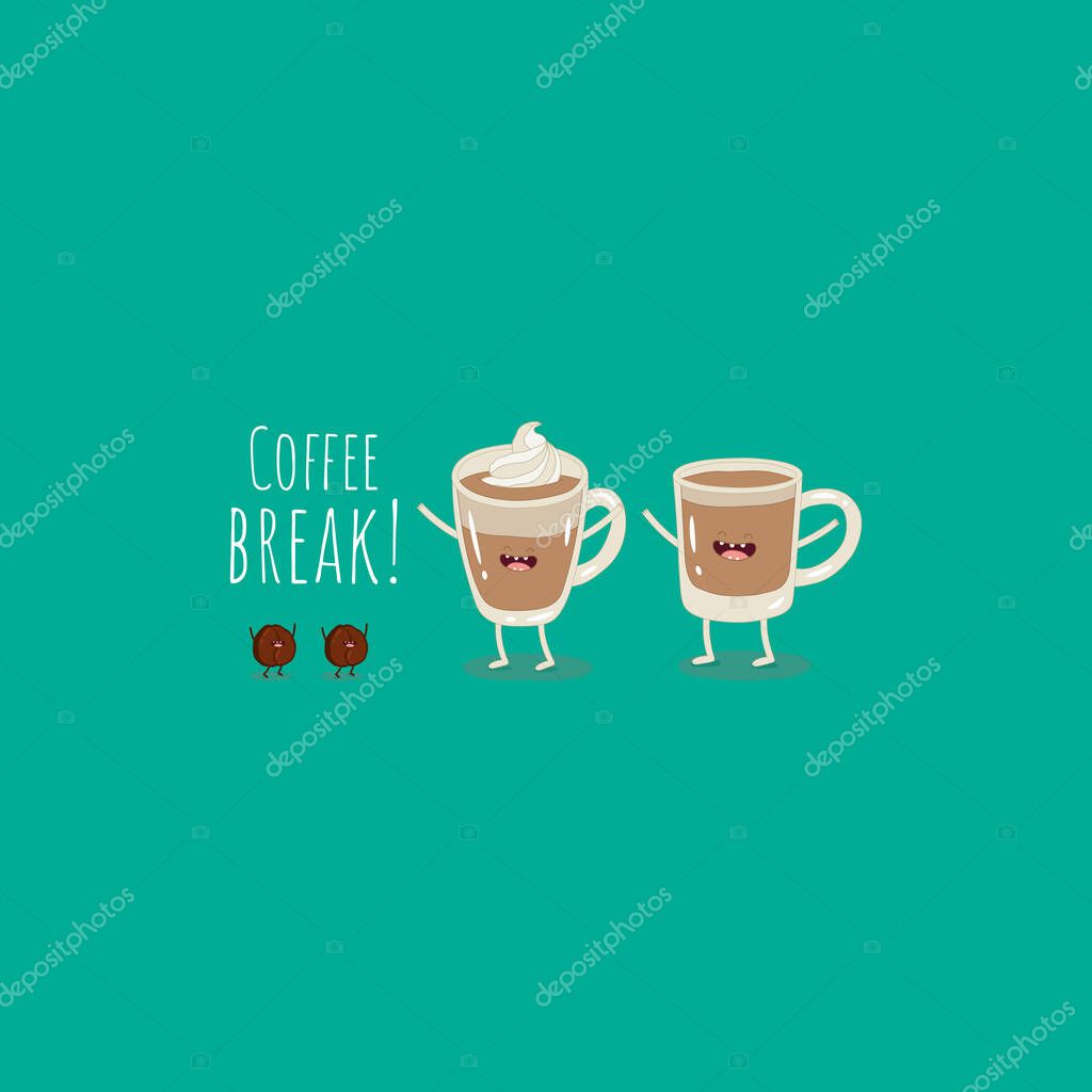 Café con leche, taza de café con leche y café frijol. Imagen divertida ...