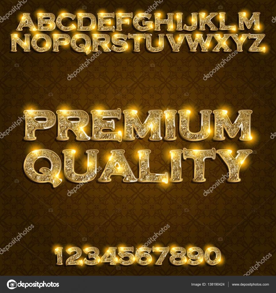 Premium quality. Golden glowing alphabet Stock Vector Image by ...