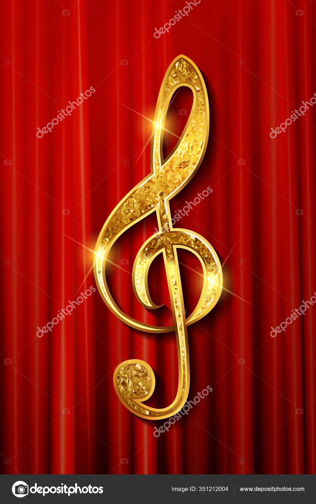 Gold Ribbon Shape Treble Clef Red Curtain Background Vector ...