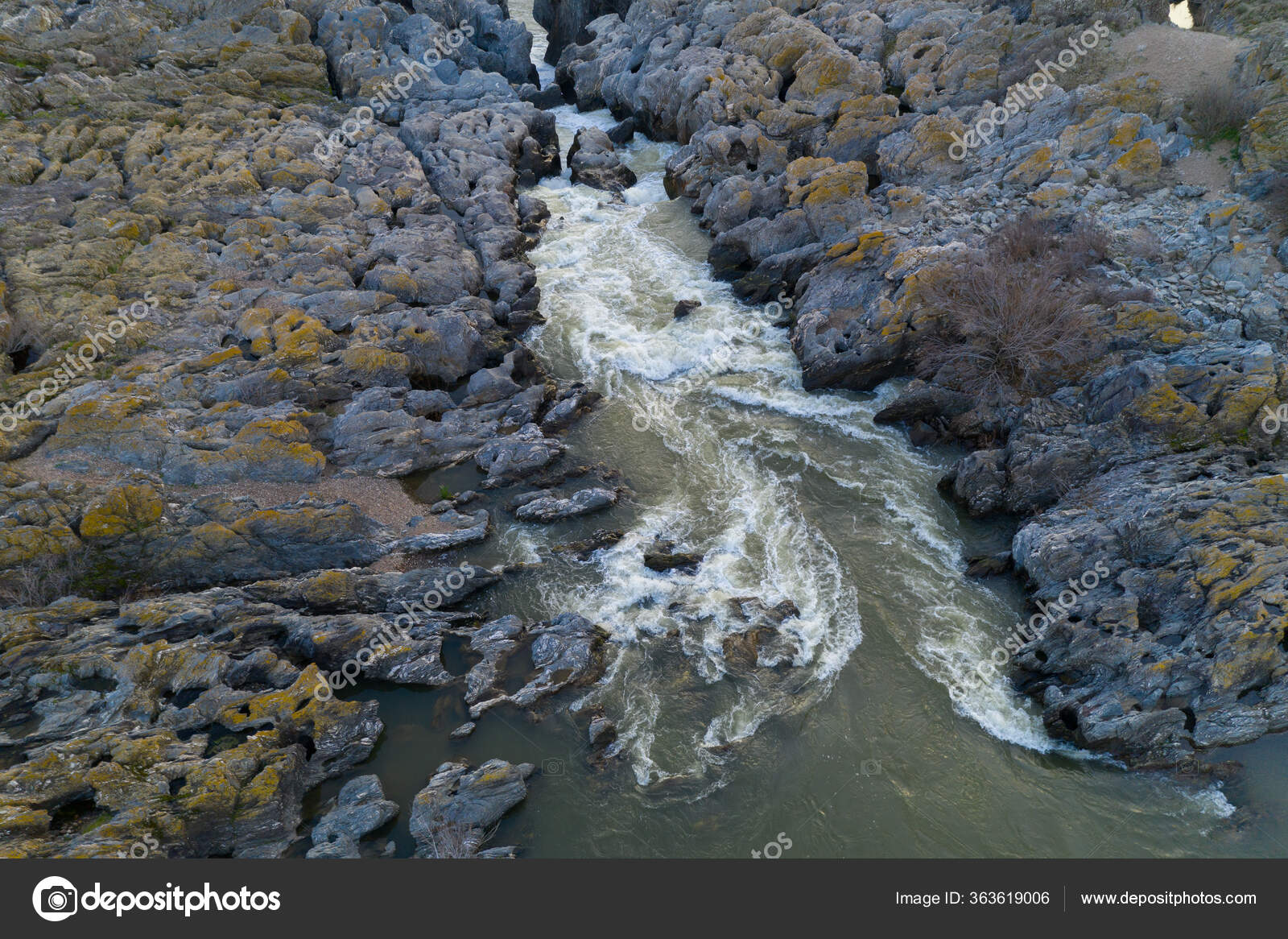 Pulo Lobo Waterfall Drone Aerial View River Guadiana Beautiful Green ...