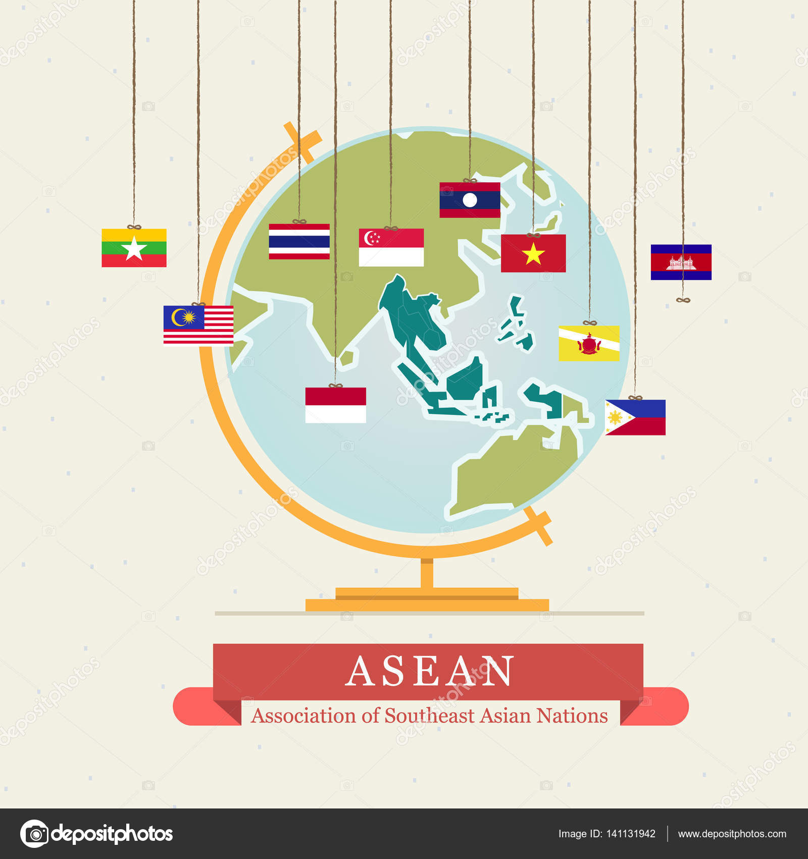 ASEAN map and hanging flags - vector — Stock Vector © angkritth #141131942