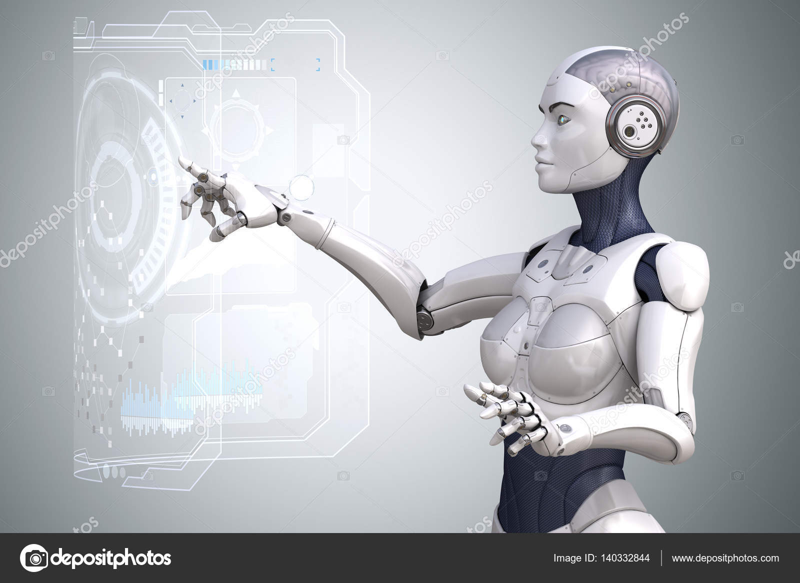 Robot is working with Virtual Reality touchscreen — Stock Photo © iLexx #140332844