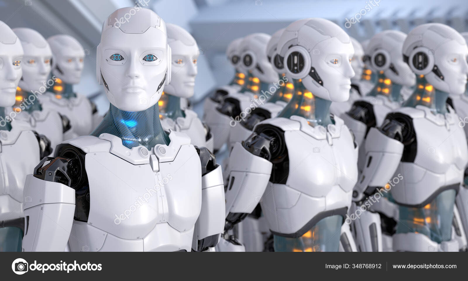 Crowd Cyborg Workers Standing Row Illustration Stock Photo by ©iLexx ...