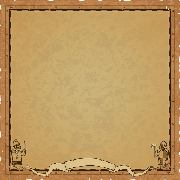 Vector illustration of a square Norse map frame on a worn parchment ...
