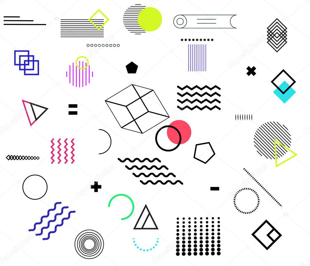 diseño geométrico elementos set.Memphis diseño Vector líneas ...