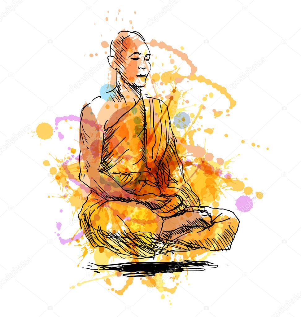 Colored hand sketch meditating monk Stock Vector Image by ©onot #129386852 Colored hand sketch meditating monk Stock Vector Image by ©onot #129386852