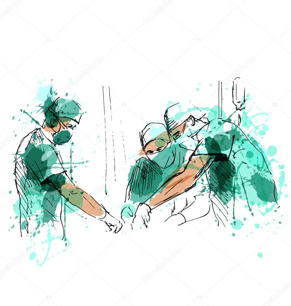 Colored hand sketch operating doctors — Stock Vector © onot #135195498 Colored hand sketch operating doctors — Stock Vector © onot #135195498