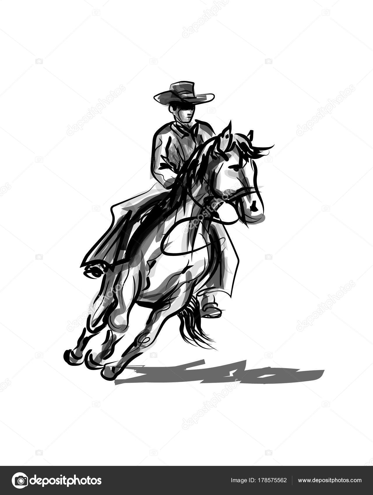 Cowboy On Horse Drawing