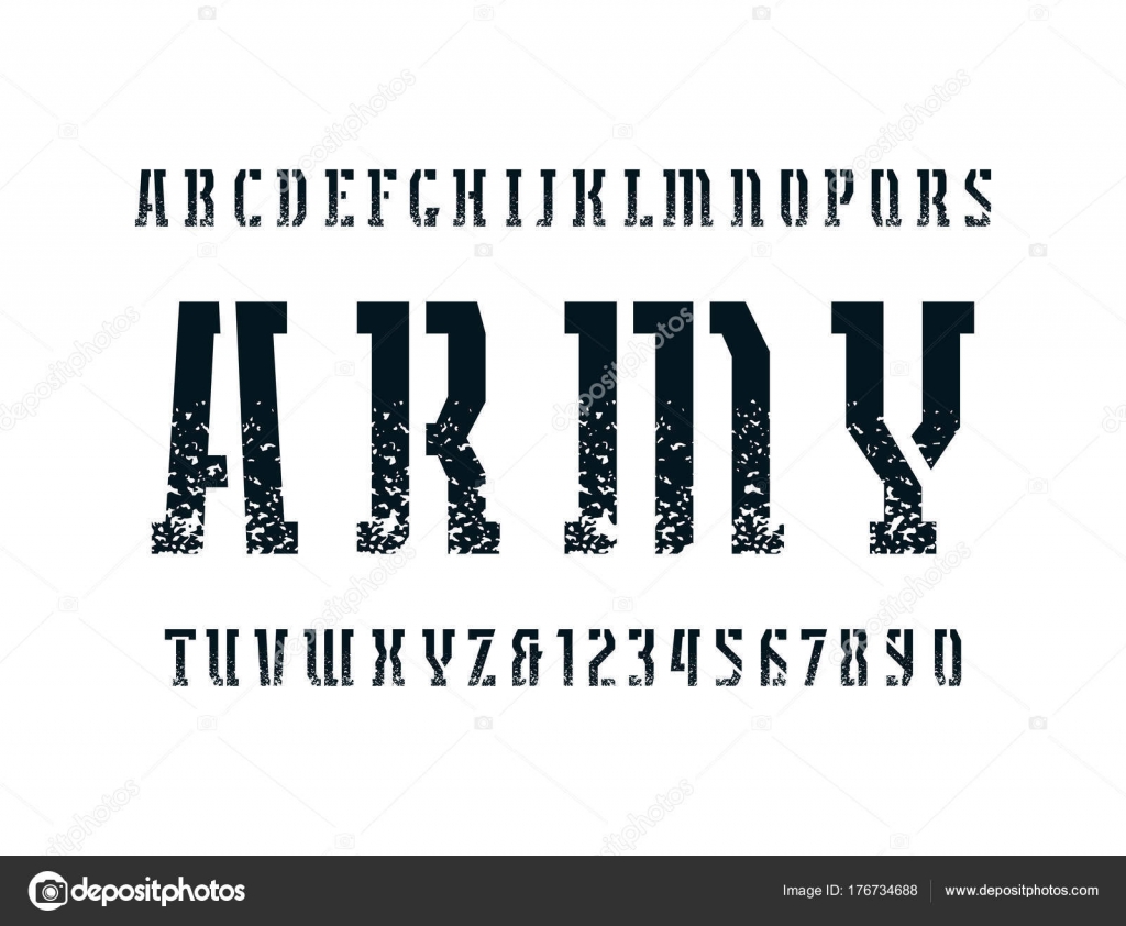 Estreito stencil-plate serif fonte em estilo militar Stock Vector by ... Estreito stencil-plate serif fonte em estilo militar Stock Vector by ...