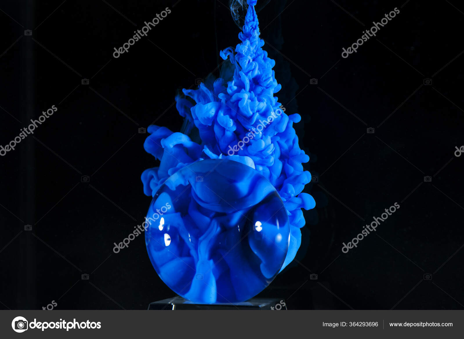 Glass Ball Blue Paint Splash Underwater Black Backgorund Stock Photo by ...