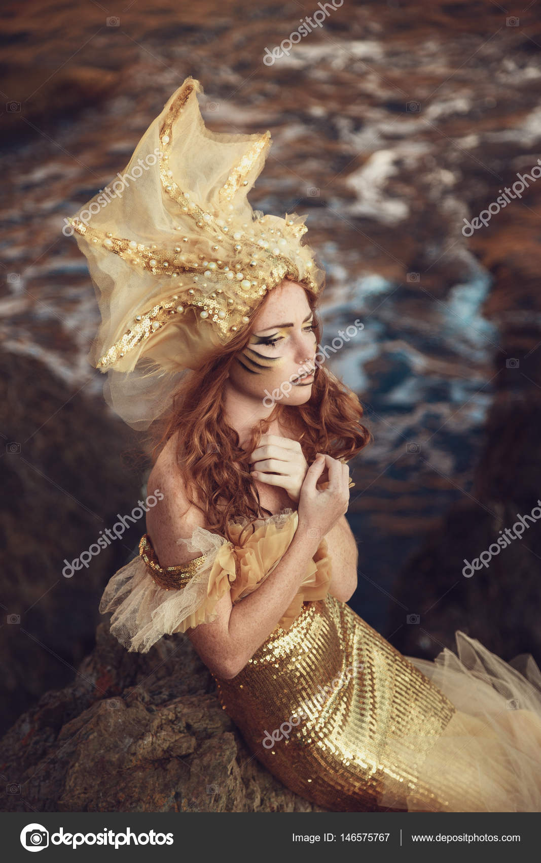 Mermaid sitting on rock — Stock Photo © Selenittt #146575767