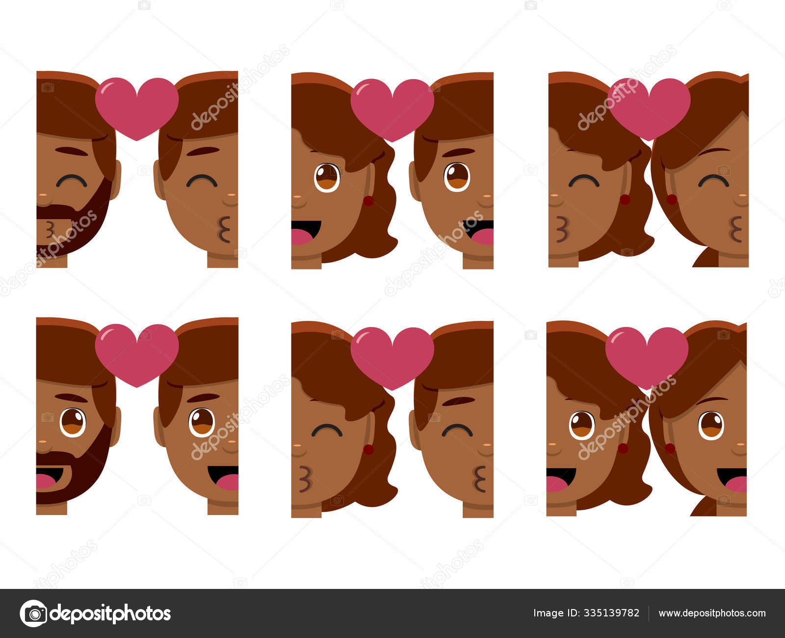 Conjunto de vectores lindo kawaii pareja emojis colorido aislado Vector ...