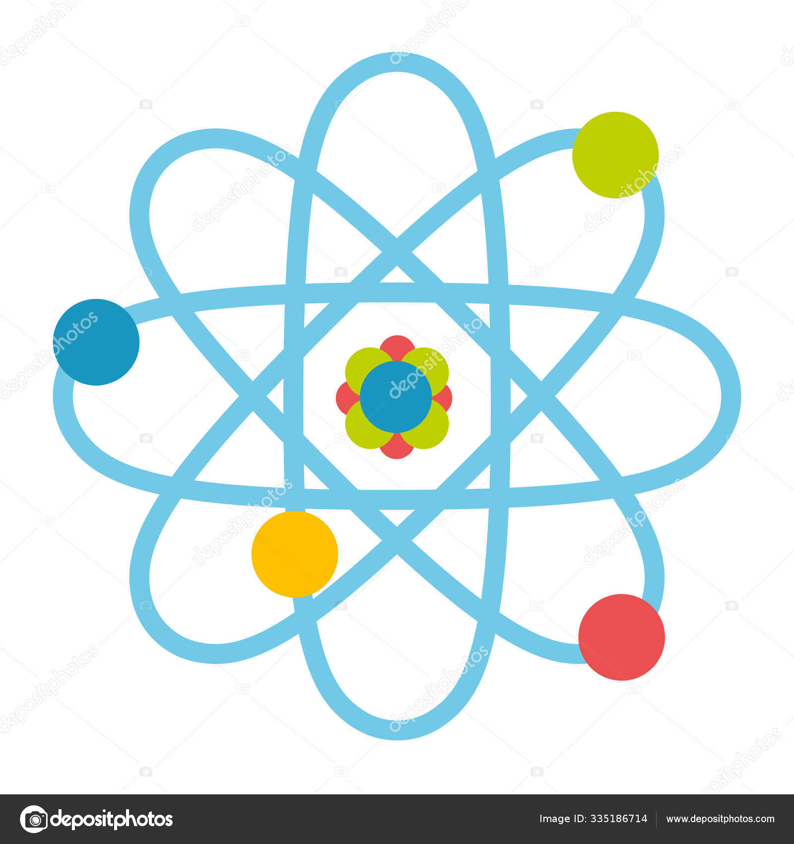 Dibujos animados Atom aislado sobre fondo blanco vector, gráfico ...