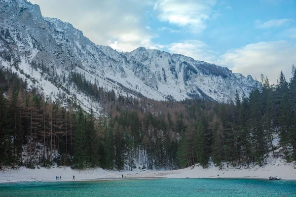 Green lake (Gruner see) in sunny winter day. Famous tourist destination ...