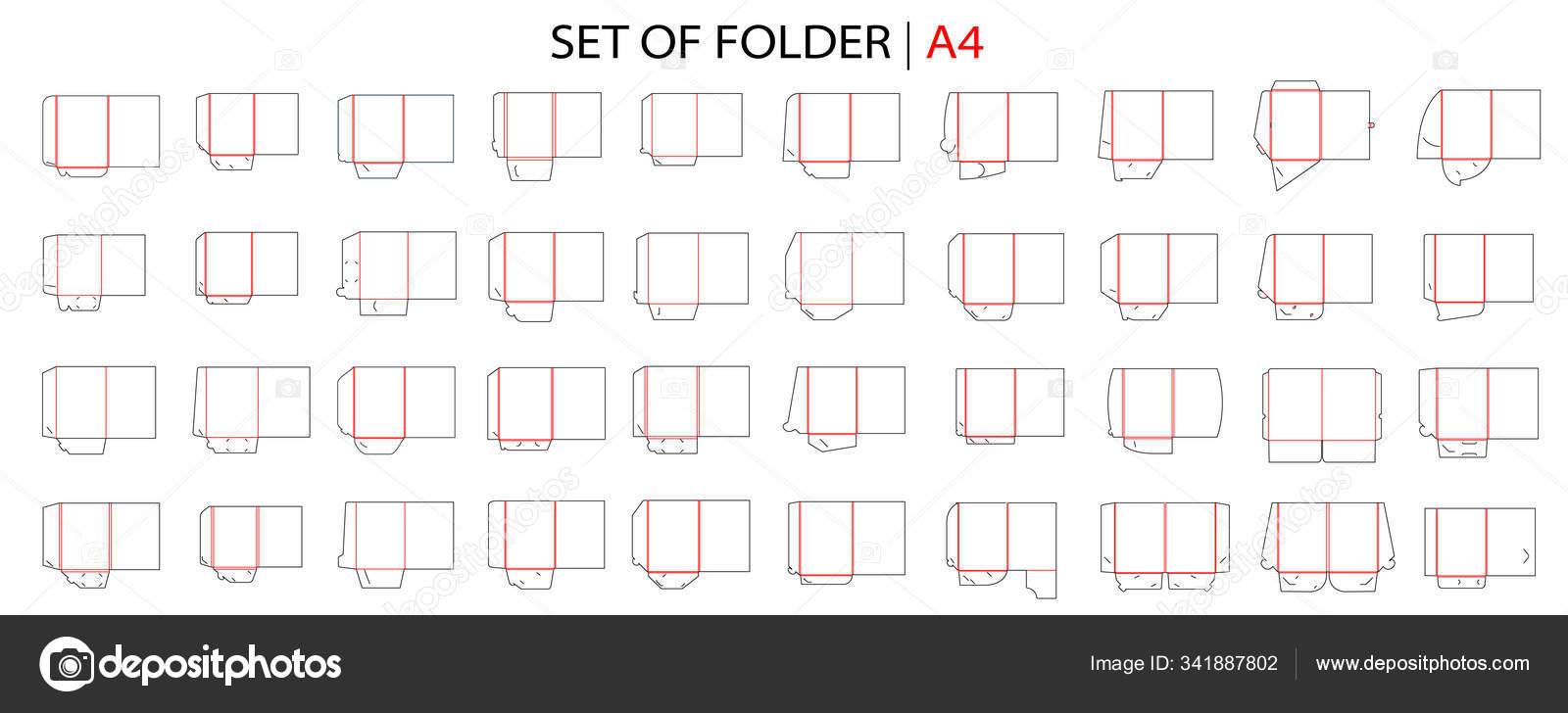 Folder set die cut stamp. Empty shablon template for A4 documents and ... Folder set die cut stamp. Empty shablon template for A4 documents and ...