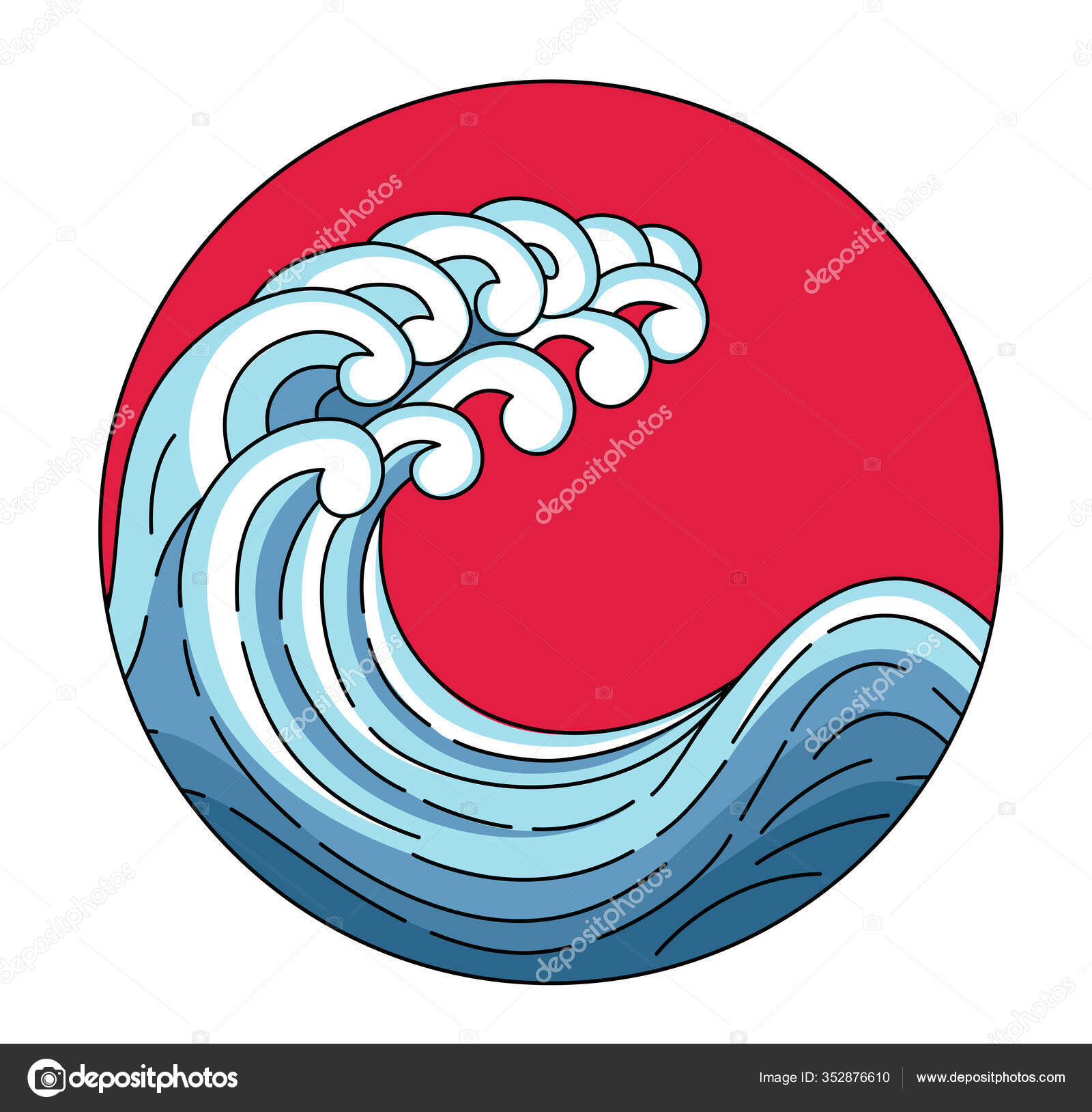 Japanese Wave Logo Japanese Woodblock Tsunami Stock Vector Images