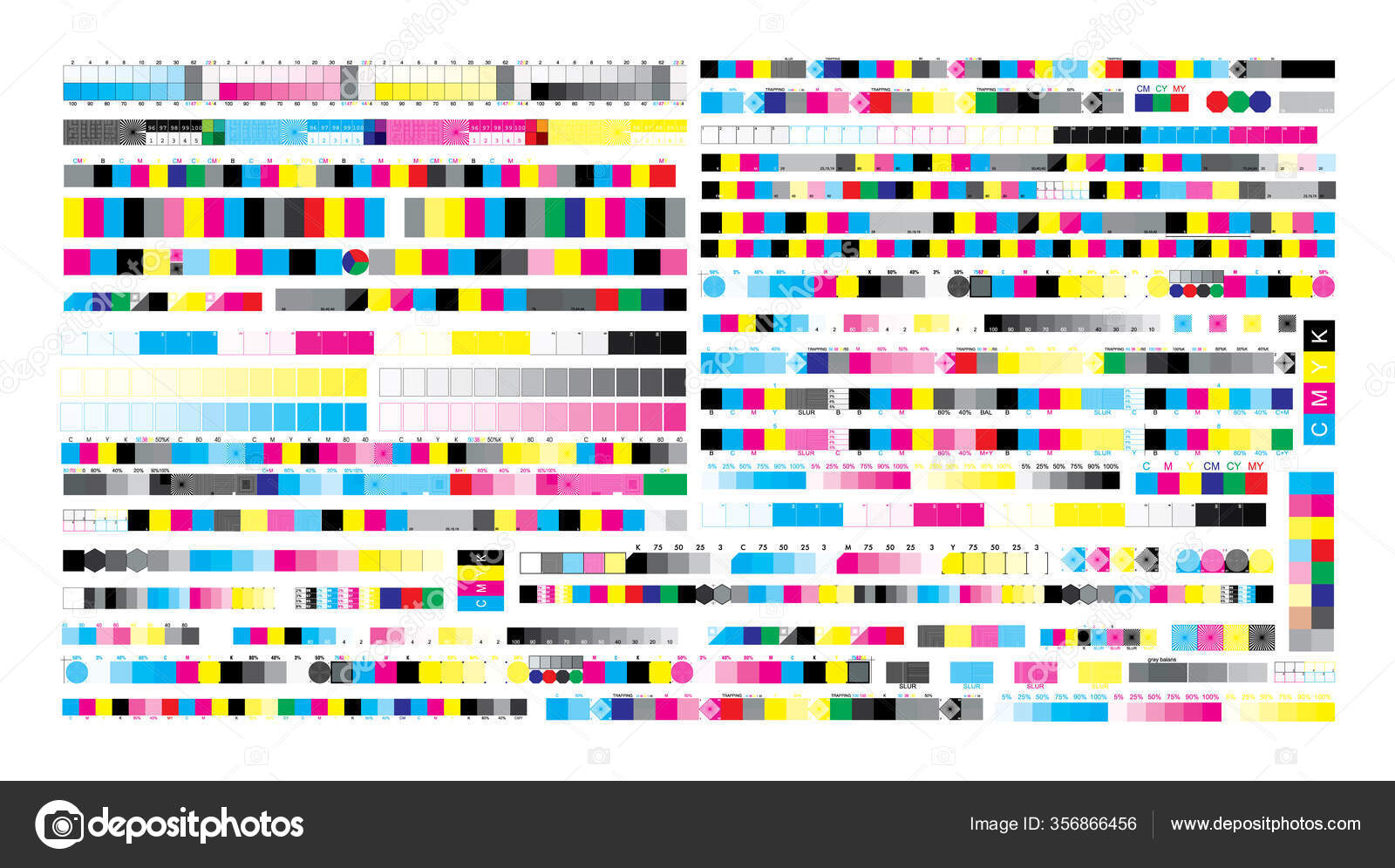 Balanças de controle de teste de impressão CMYK . — Vetor de Stock ... Balanças de controle de teste de impressão CMYK . — Vetor de Stock ...