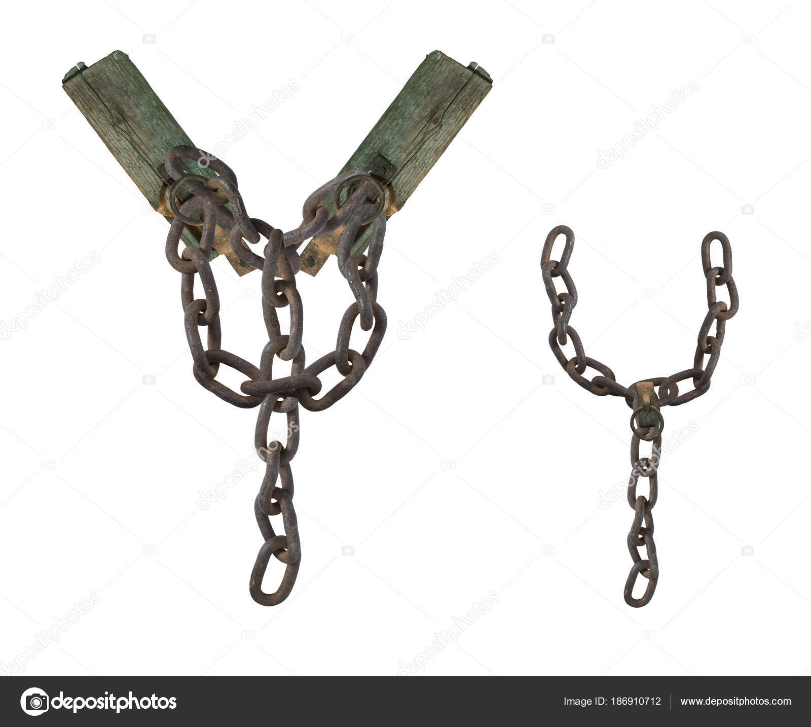 Letter Rusty Old Chains Rotten Wooden Leash Isolate White Background ...