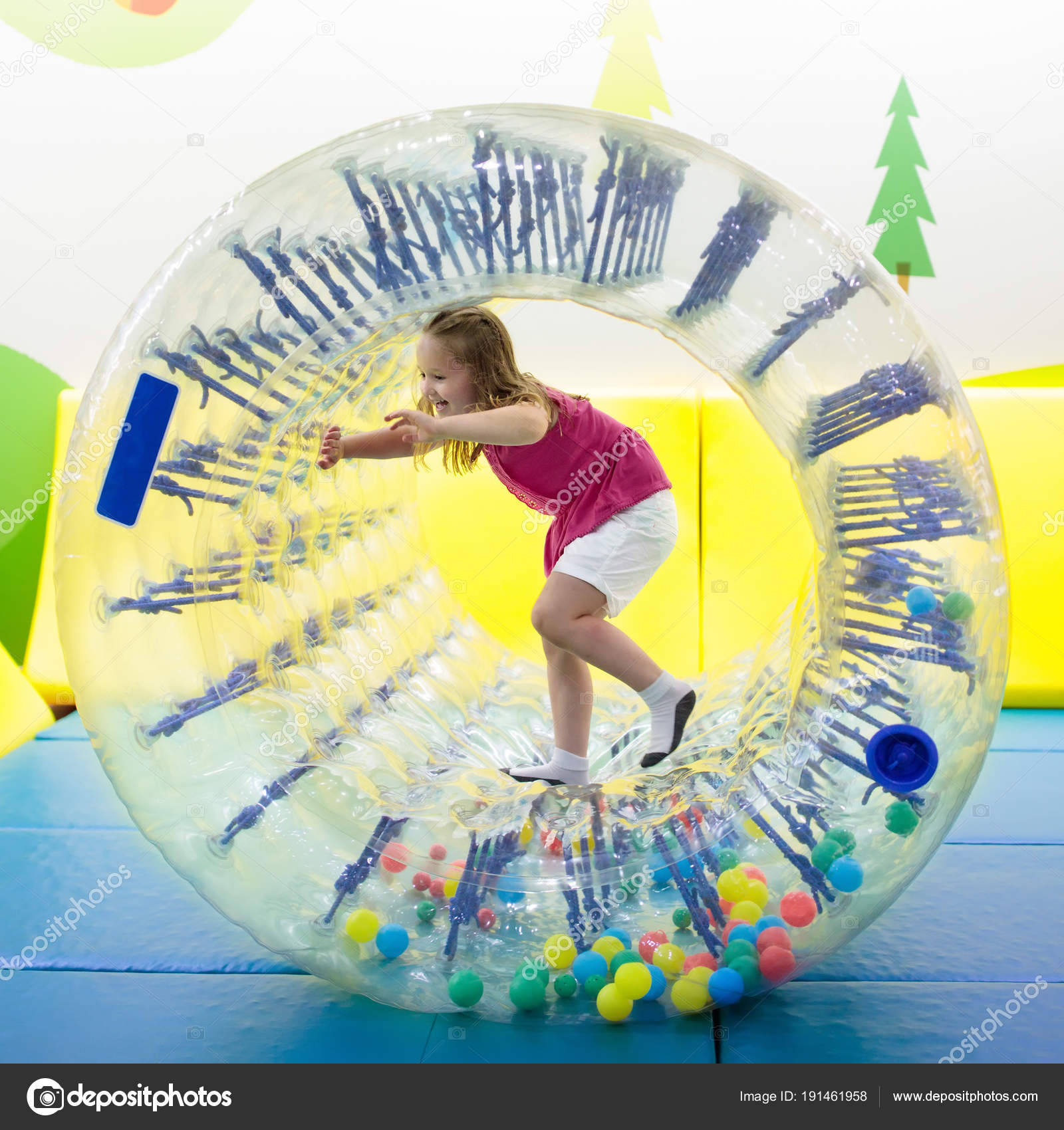 Child play in roller wheel. Kids on trampoline. — Stock Photo ...