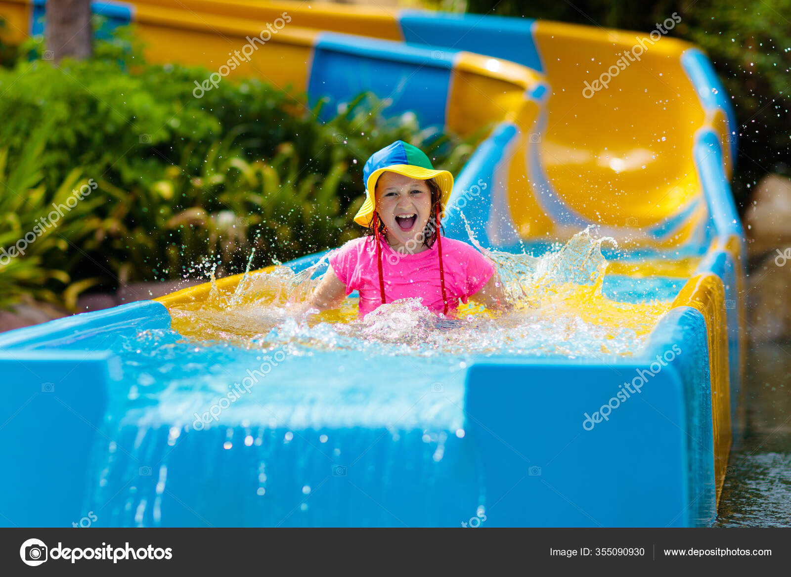 Kids Water Slide Aqua Park Children Having Fun Water Slides Stock Photo ...