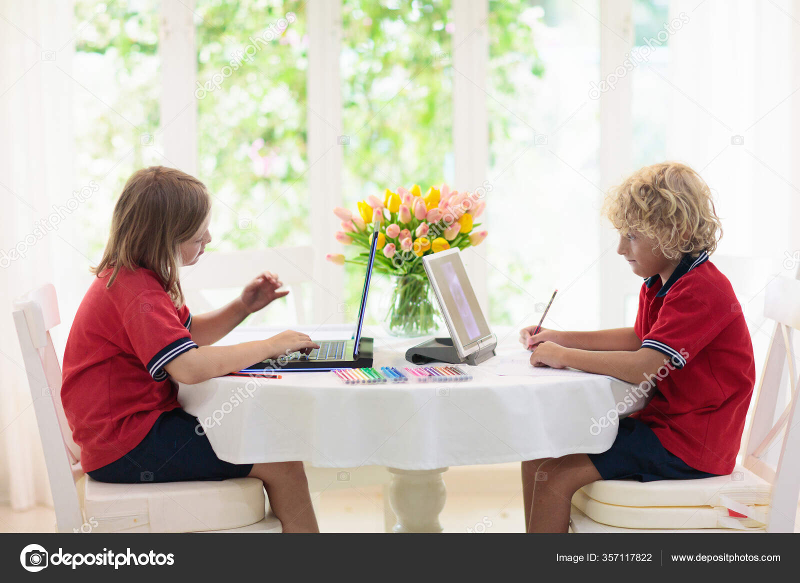 Homeschooling Kids Learning Home Remote School Online Education Young ...