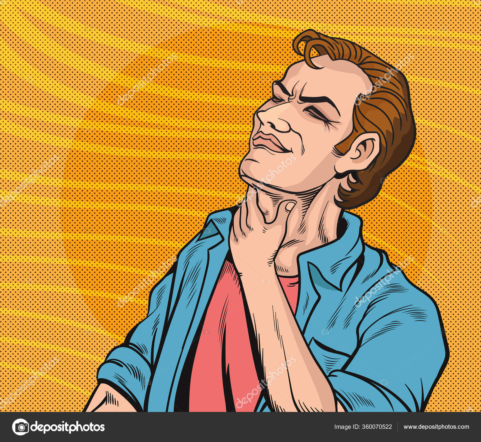 Man Sore Throat Inflamed Difficulty Swallowing Pop Art Retro Vector ...