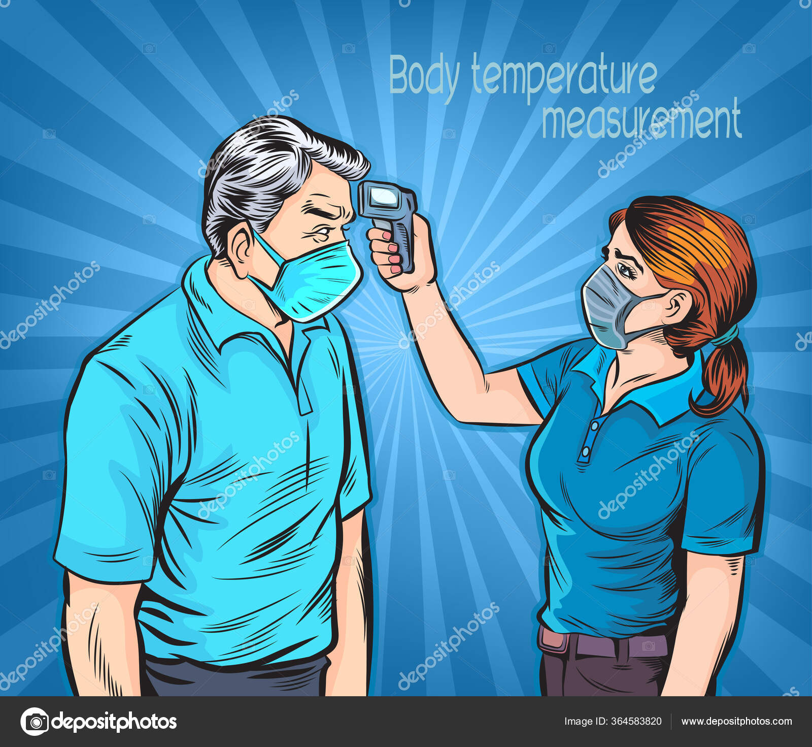 Female Officers Use Body Temperature Measuring Devices People Pop Art ...