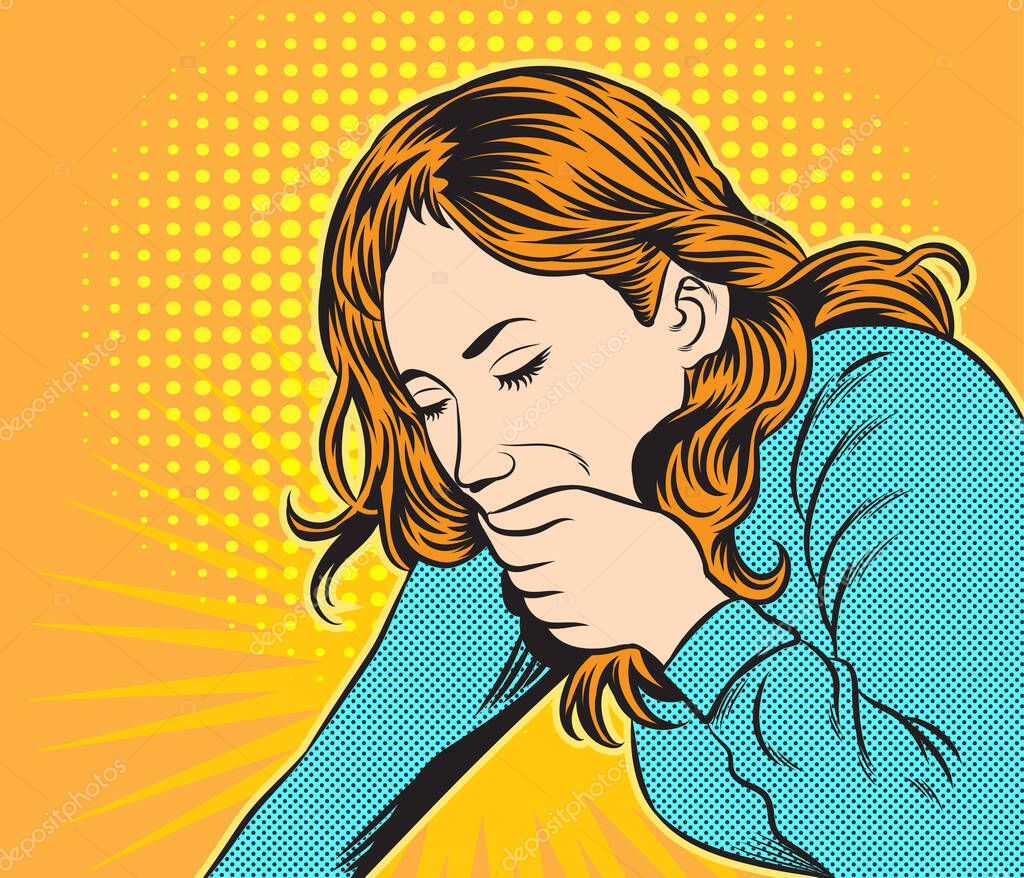 Mujeres con tos y vómitos. Arte pop retro dibujado a mano estilo ...