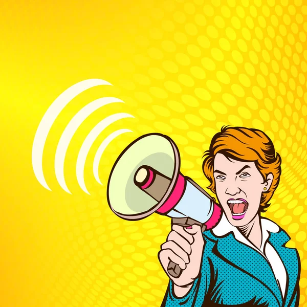 Woman Speaking Megaphone Pop Art Retro Illustration Comic Style Vector ...