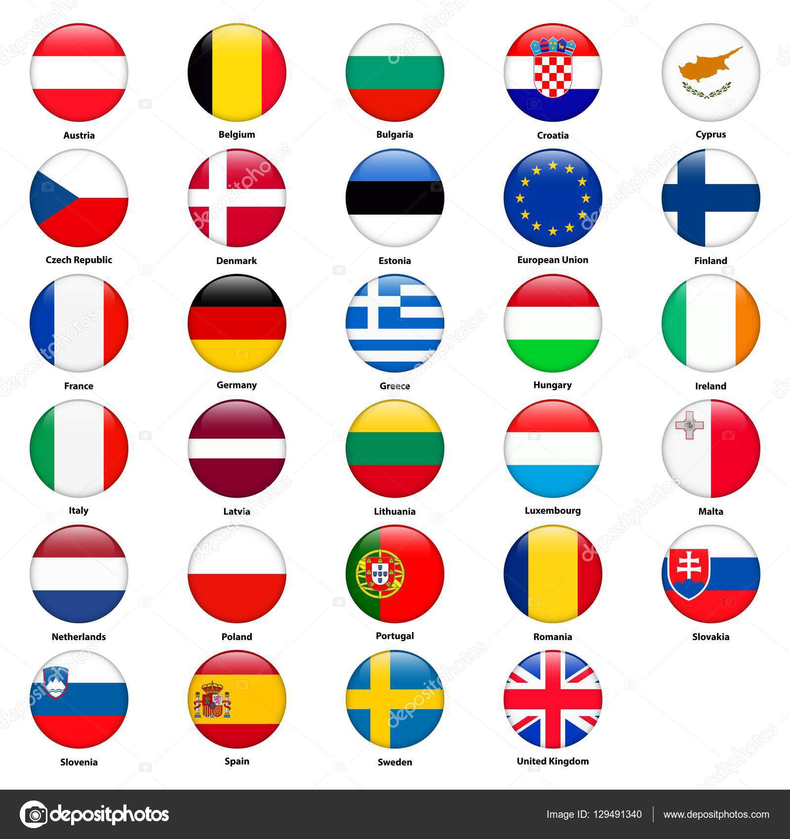 Tous les drapeaux des pays de l'Union européenne. Style rond brillant ...