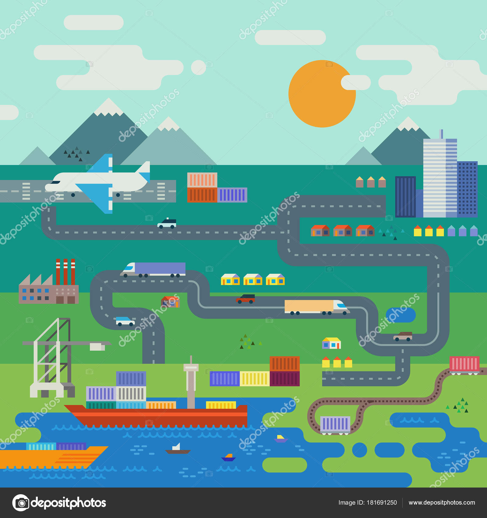 Logistics Transportation Abstract Graphic Landscape Design Color ...