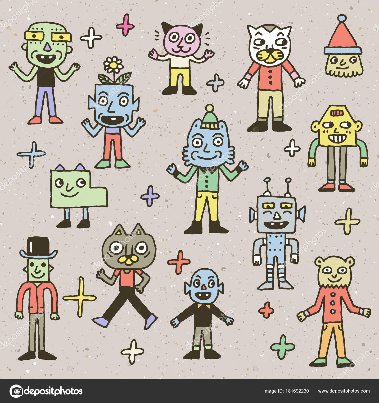 Wacky Funny Doodle Characters Outline Vector Illustrations Stock Vector ...