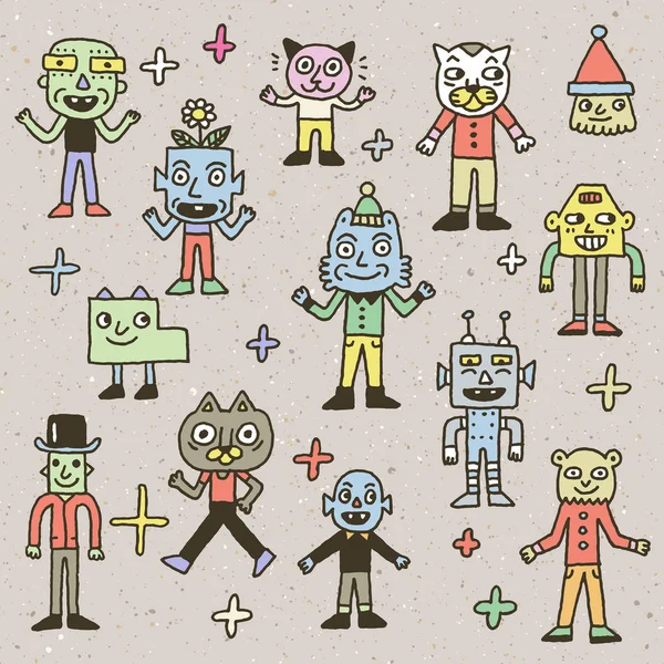 Wacky Funny Doodle Characters Outline Vector Illustrations Stock Vector ...