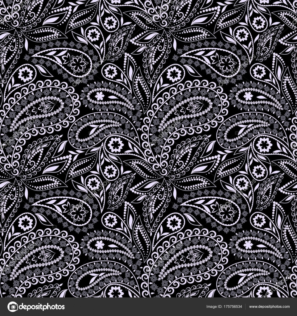 Black And White Paisley Flower Pattern