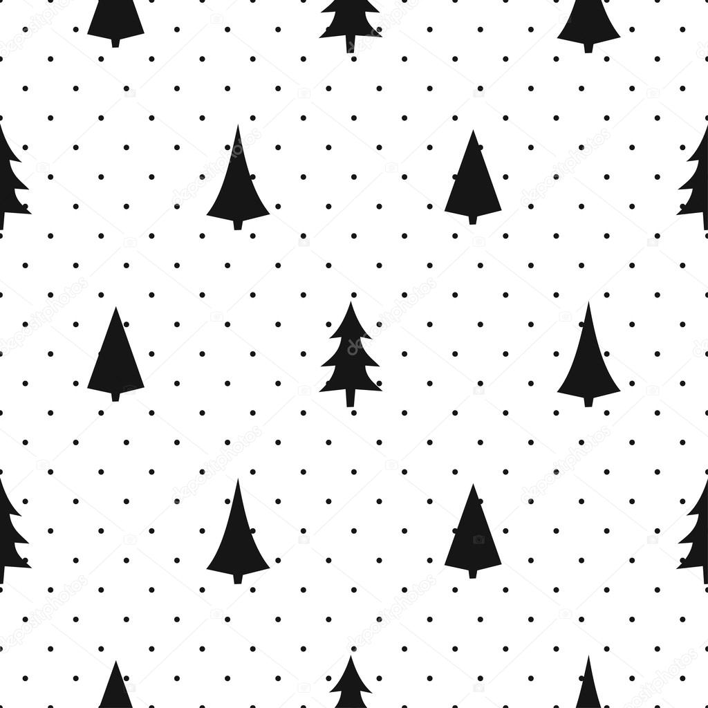Black and white seamless Christmas pattern - varied Xmas trees. Stock ...