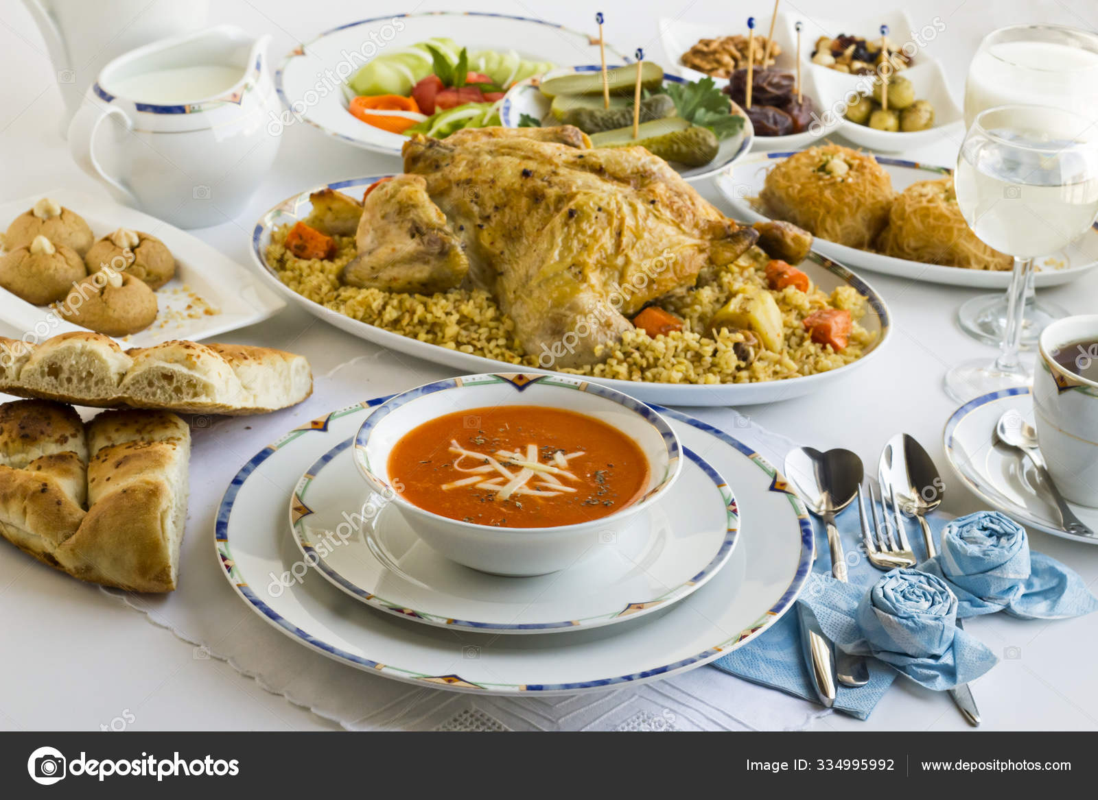 Traditional Turkish Ramadan Iftar Table Tomato Soup Roasted Chicken ...