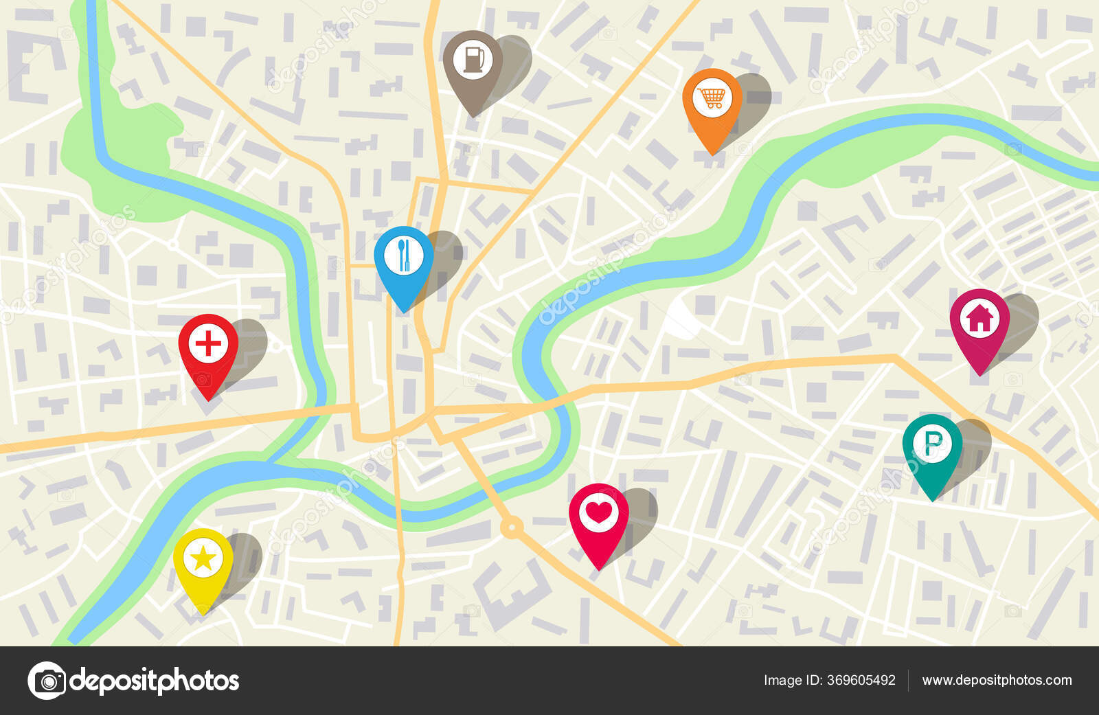 Map City Gps Pins Direction Markers Navigation Street Road Park Stock ...