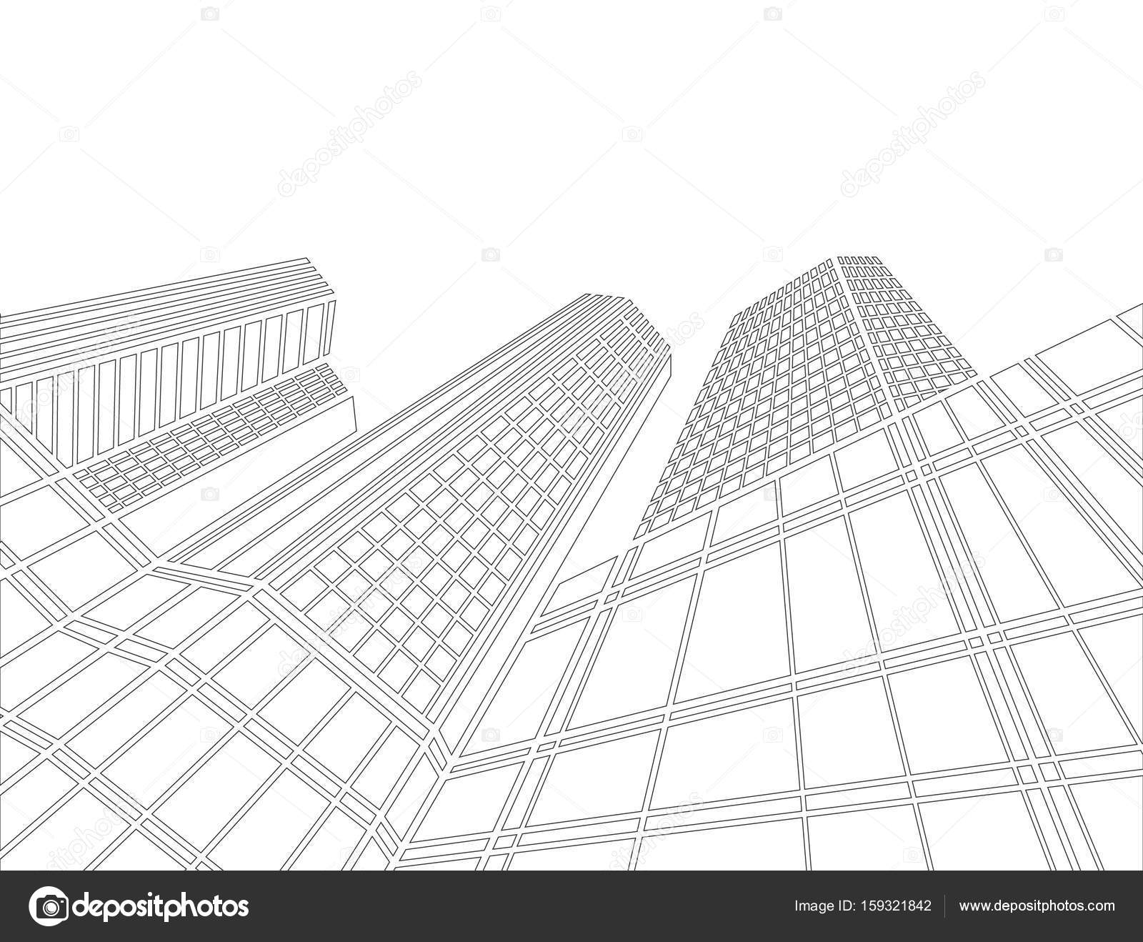 Perspective 3d Wireframe Building Perspective 3d Wireframe Of Building