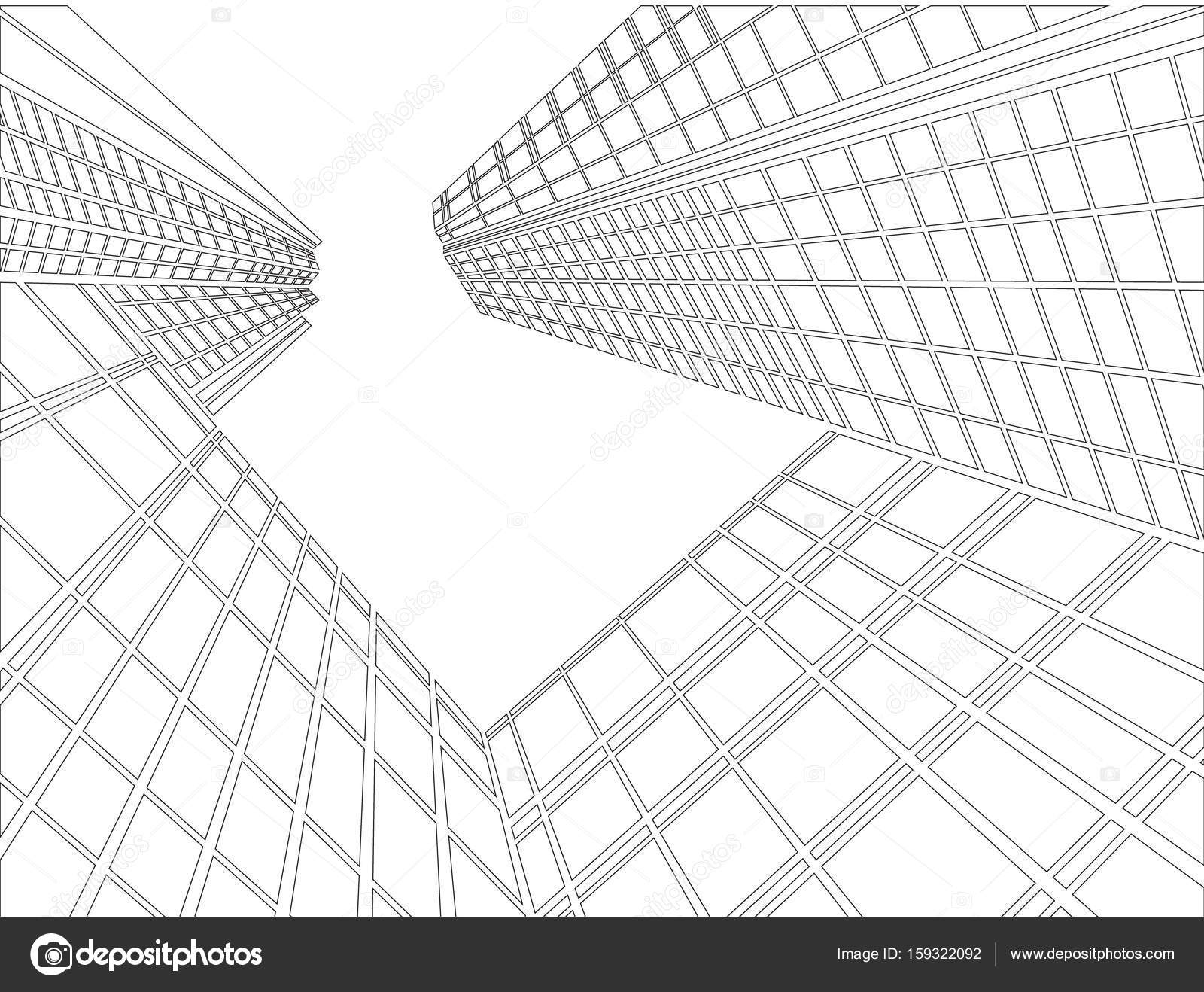 Perspective 3d Wireframe Building Perspective 3d Wireframe Of Building