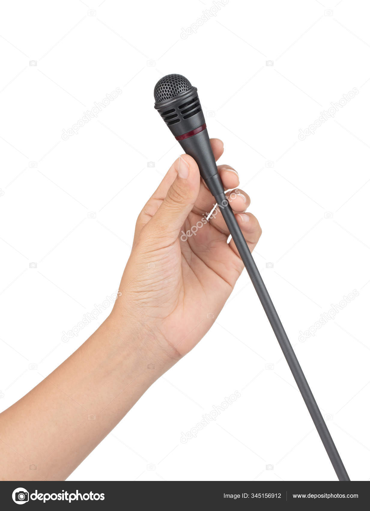 Hand holding desktop Microphone isolated on white background — Stock ...