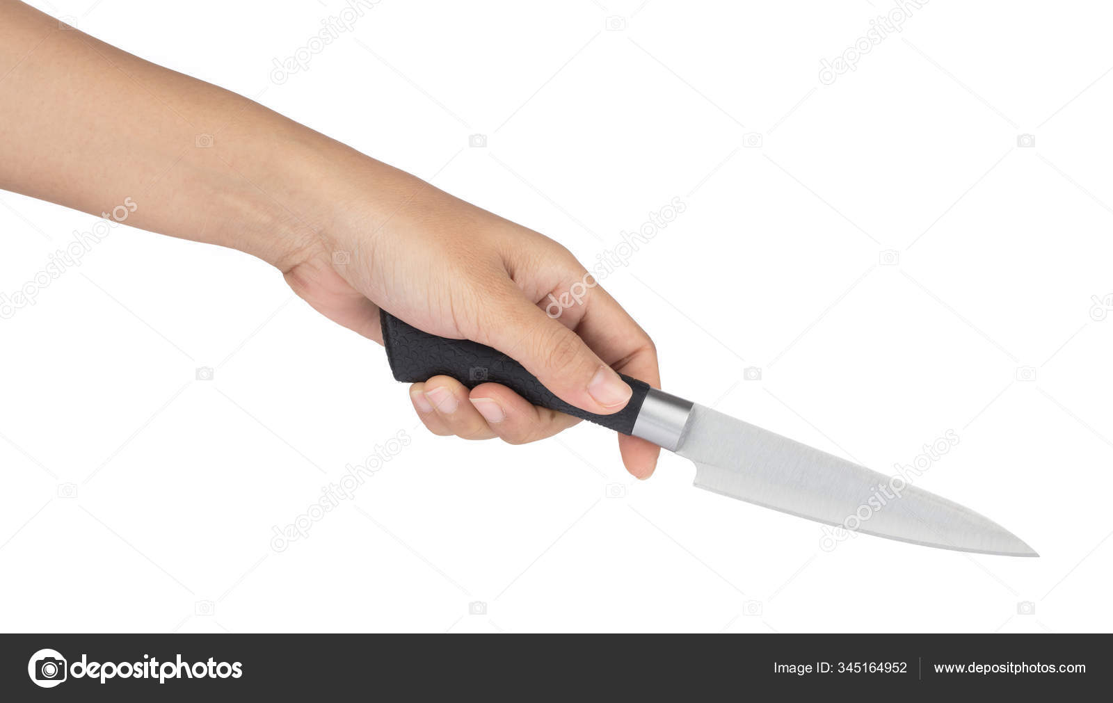 Hand holding sharp knife isolated on white background — Stock Photo ...