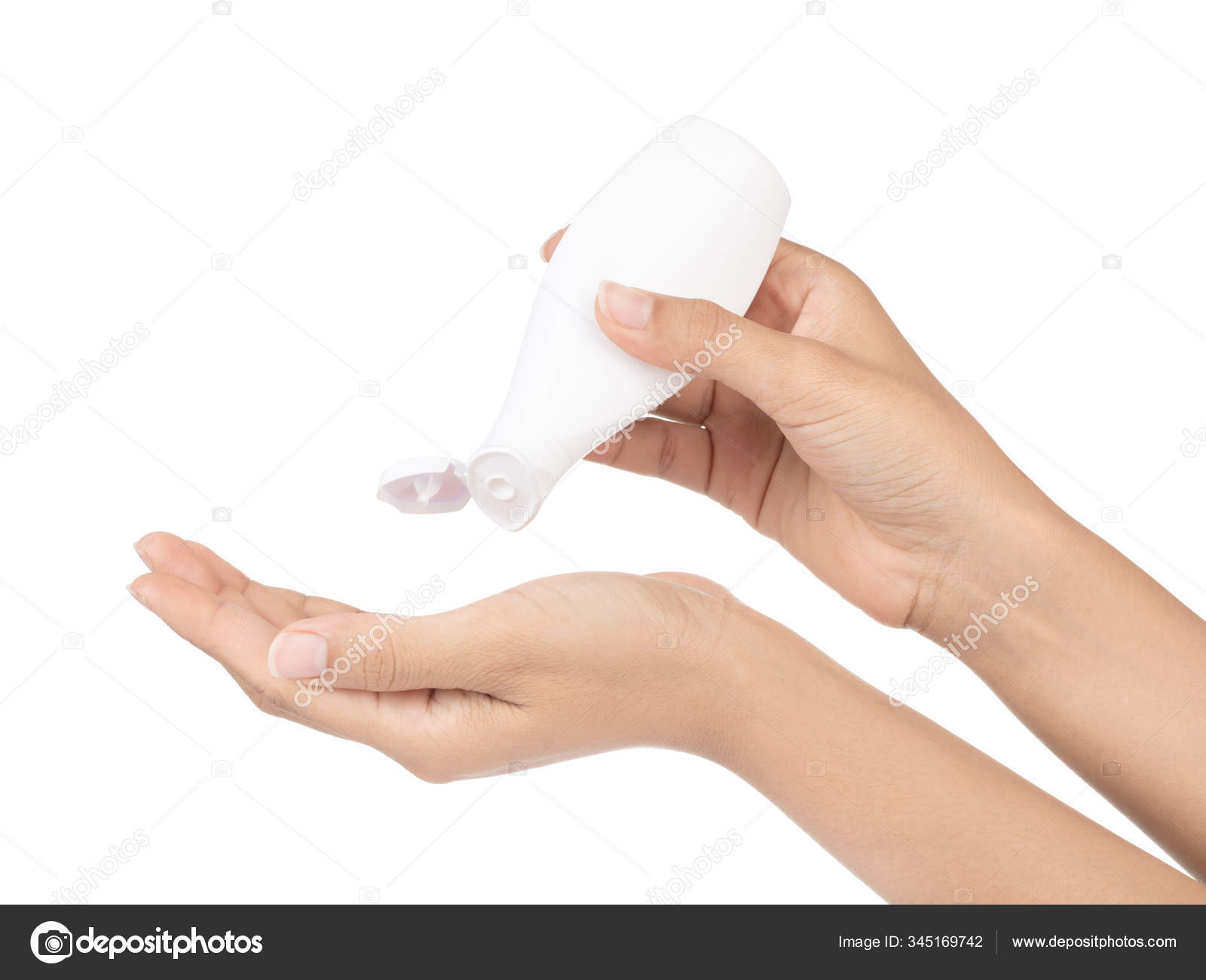 Girl using body lotion isolated on white background Stock Photo by ...