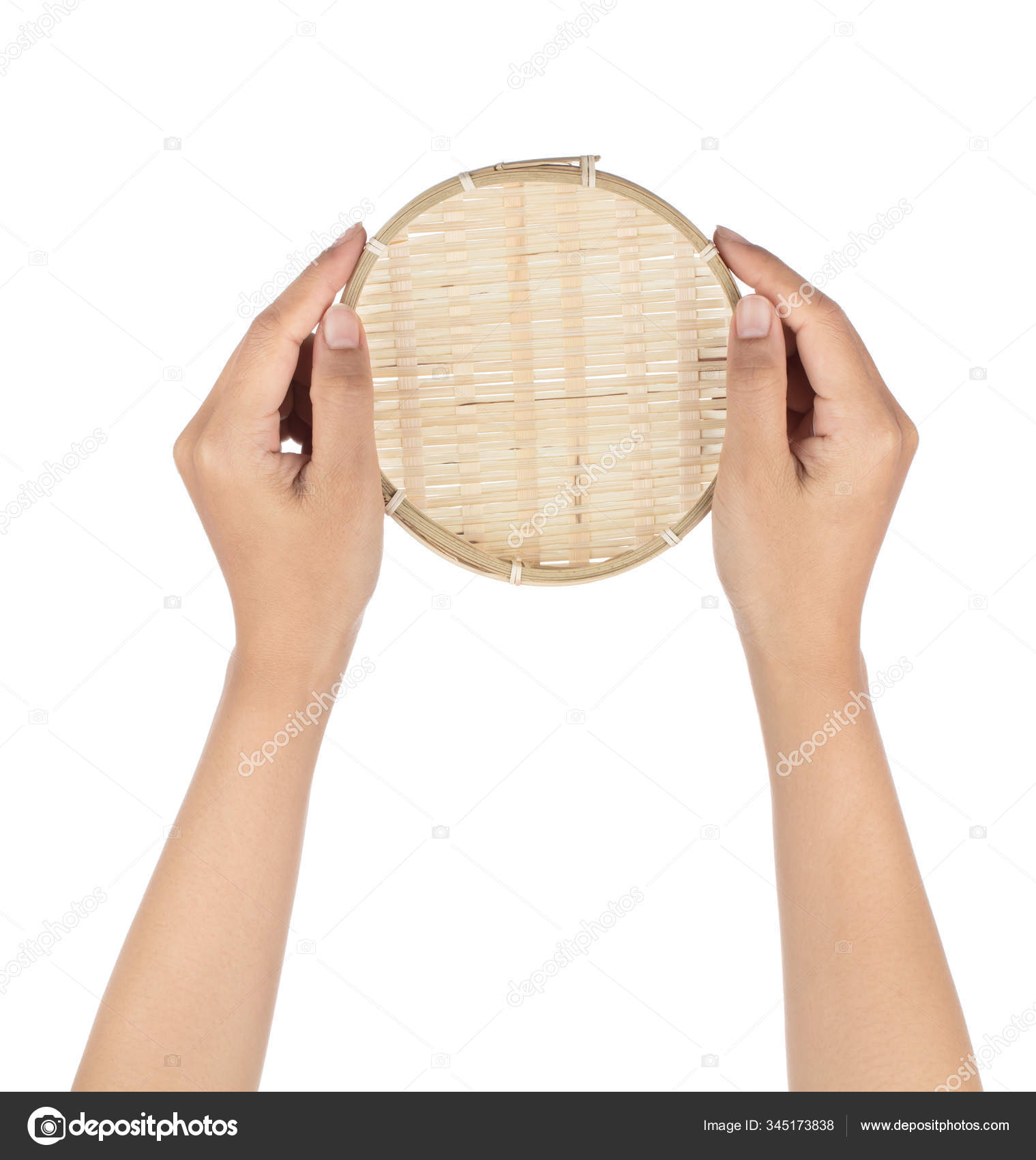 Hand holding bamboo winnowing trays isolated on a white backgrou Stock ...