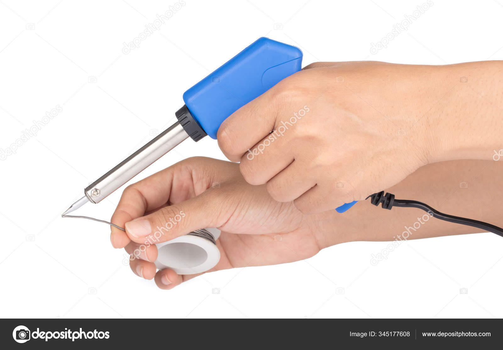 Hand holding soldering gun with wire lead repair electronic isol Stock ...