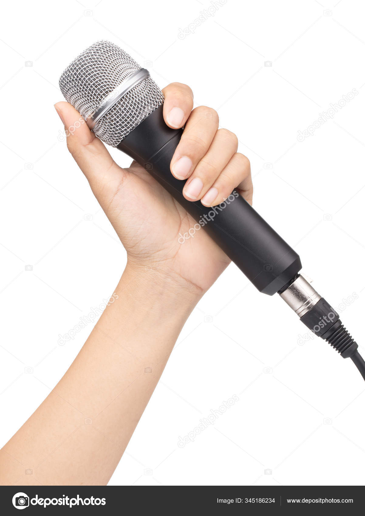 Hand holding Microphone isolated on white background — Stock Photo ...