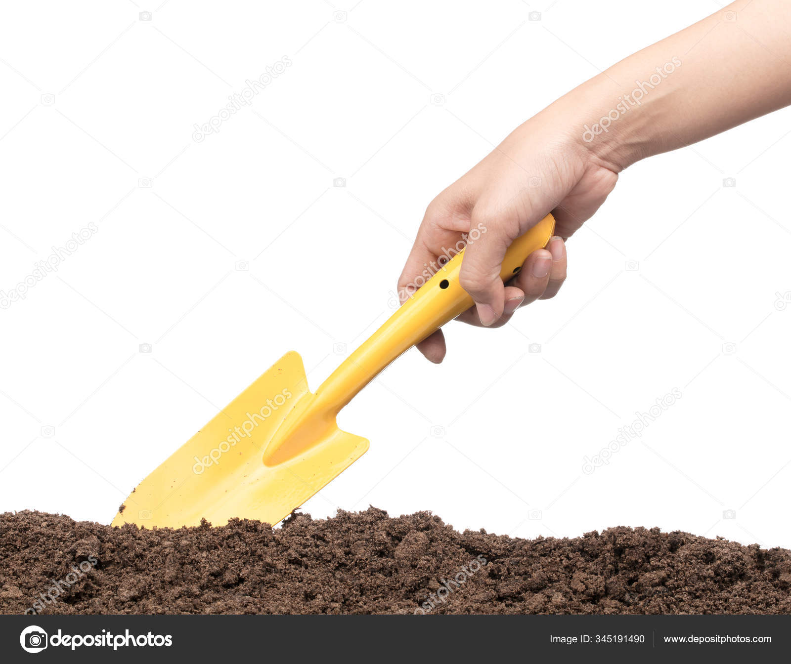 Hand digging soil by shovel isolated on white background — Stock Photo ...