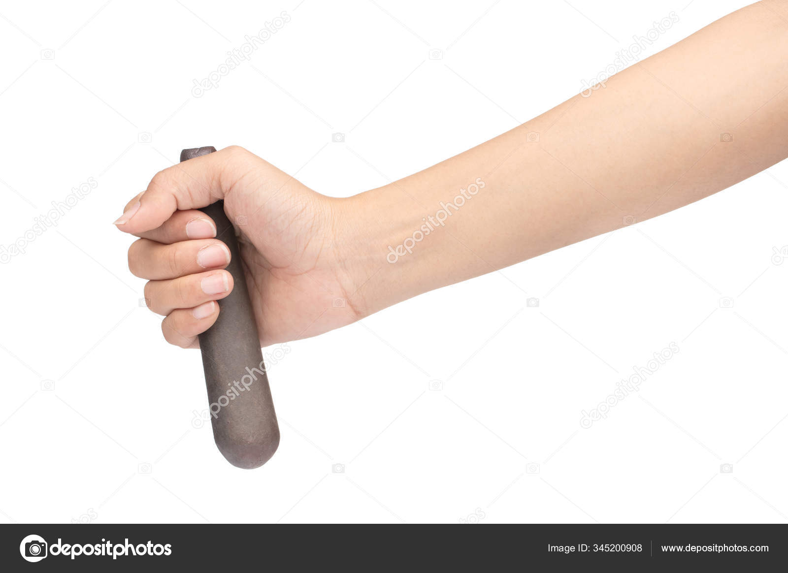 Hand holding pestle isolated on white background — Stock Photo ...